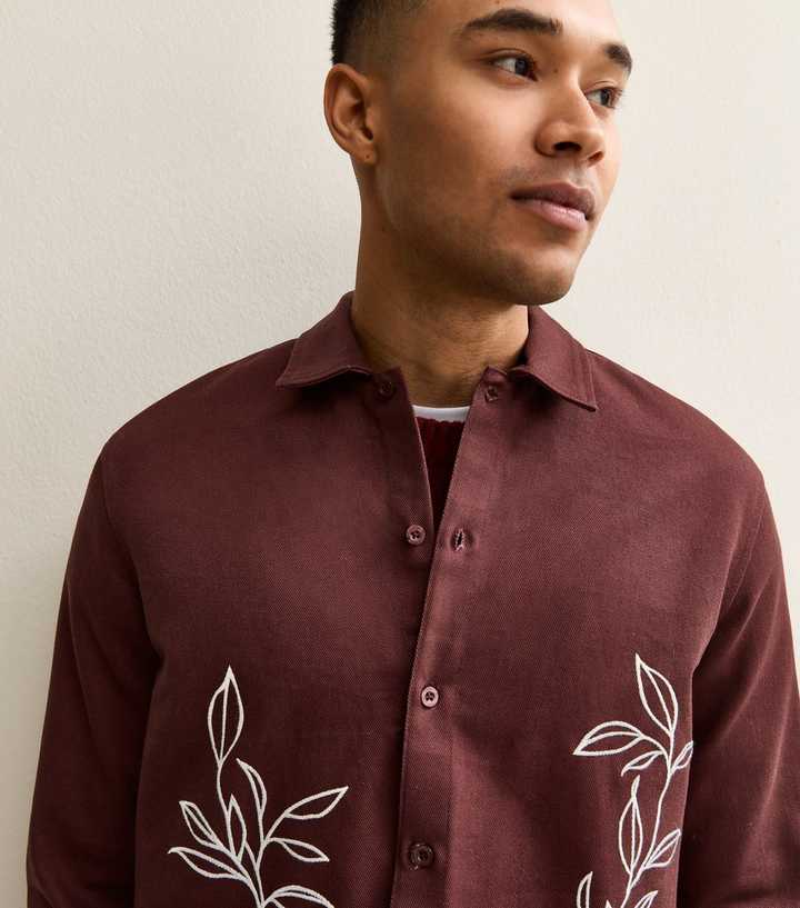Dark Brown Boxy Embroidered Overshirt Jacket | New Look