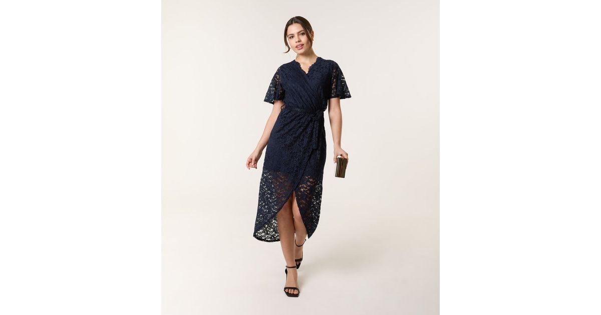 Blue Vanilla Navy Lace Wrap Midi Dress | New Look
