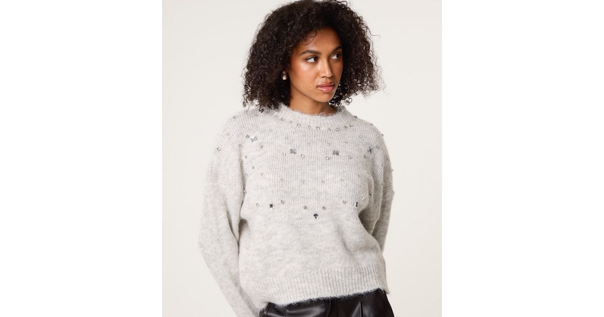 Blue Vanilla Grey Diamante Jumper | New Look