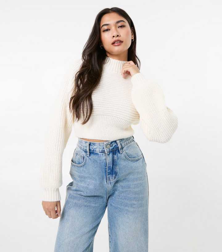 Pink Vanilla Off White Ribbed Cropped Jumper | New Look