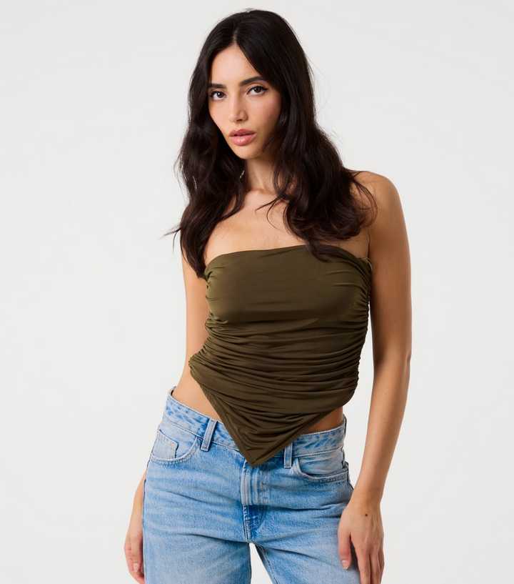Pink Vanilla Khaki Ruched Bandeau Top | New Look