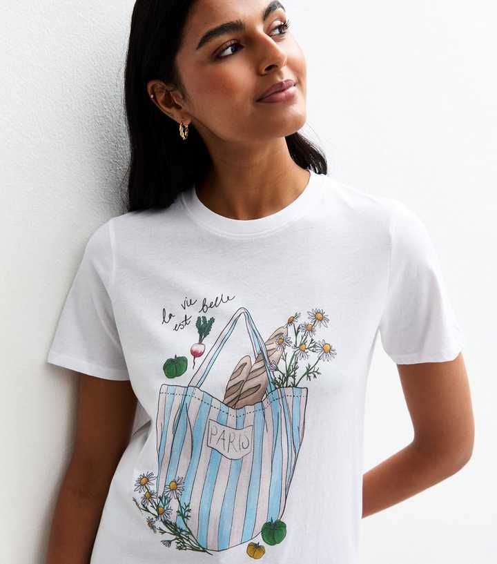 White Market Bag Print T-Shirt | New Look