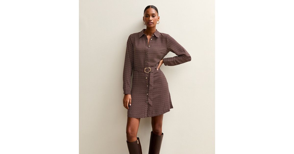 Purple Spotty Belted Shirt Dress | New Look