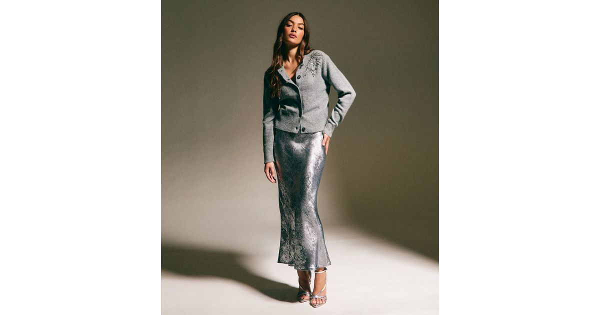 Silver Metallic Bias Cut Midi Skirt | New Look