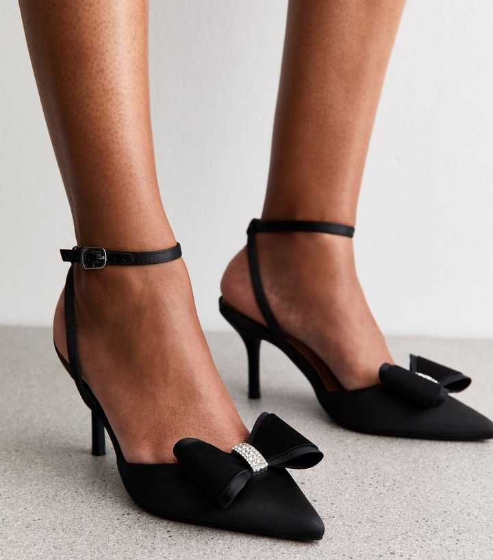 Black Satin Bow Embellished Stiletto Heels | New Look