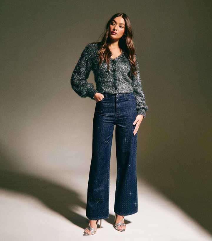 Blue Diamanté Embellished Wide Leg Jeans | New Look