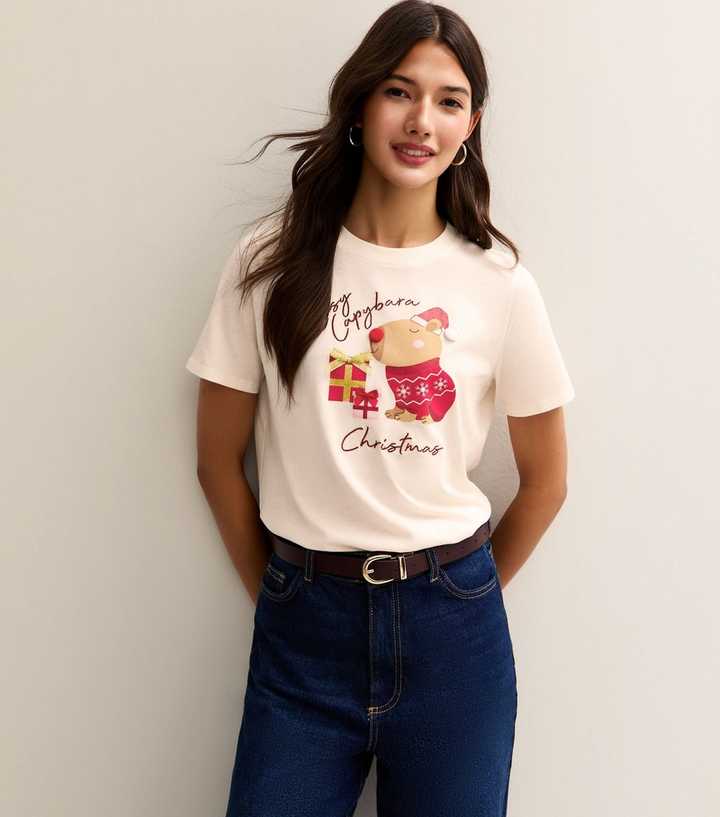 Off White Christmas Capybara Print Relaxed T-Shirt | New Look