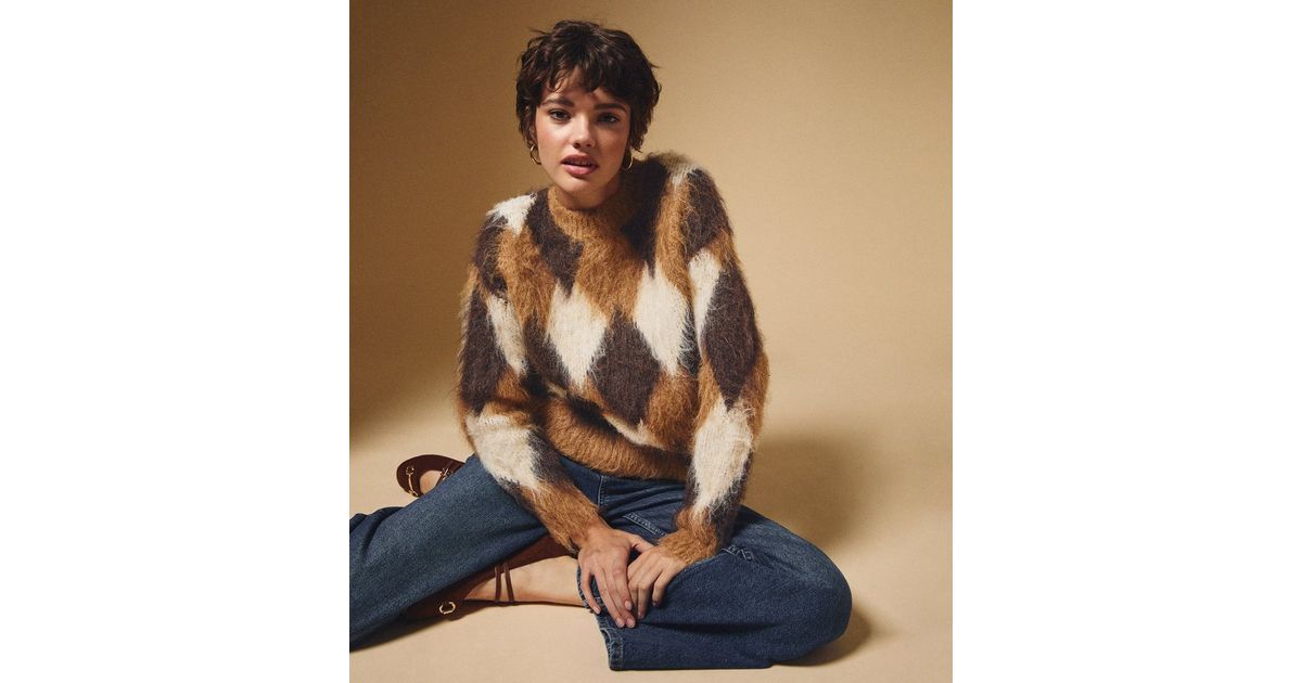 Brown Brushed Diamond Pattern Jumper | New Look