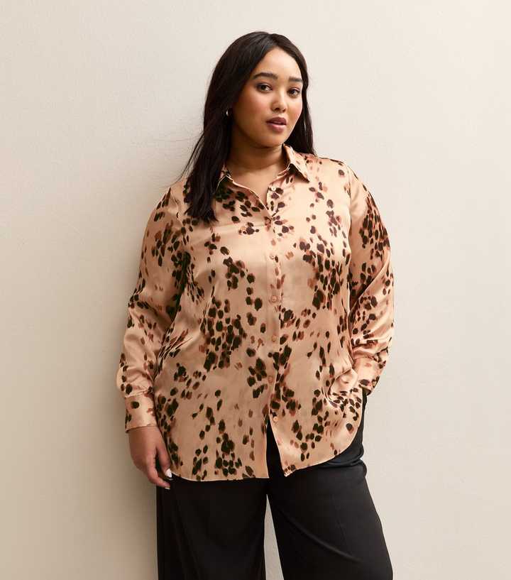 Curves Pink Leopard Print Print Satin Shirt | New Look
