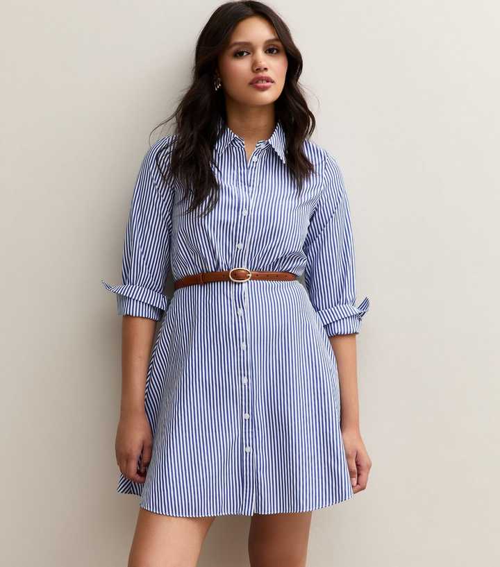 Blue Striped Mini Shirt Dress | New Look