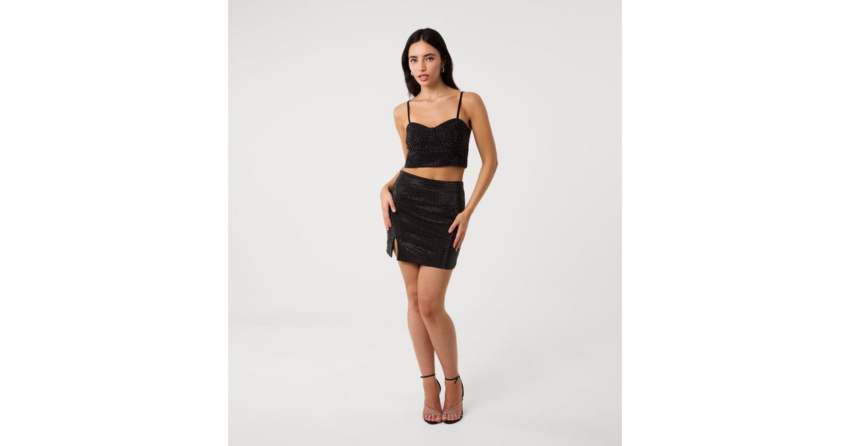 Pink Vanilla Black Diamante Embellished Side Split Skirt | New Look