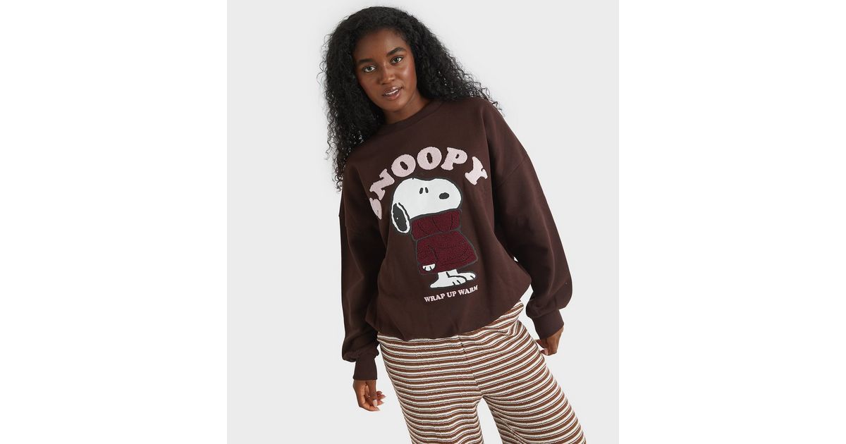 Skinnydip Mid Brown Snoopy Wrap up Warm Sweatshirt | New Look