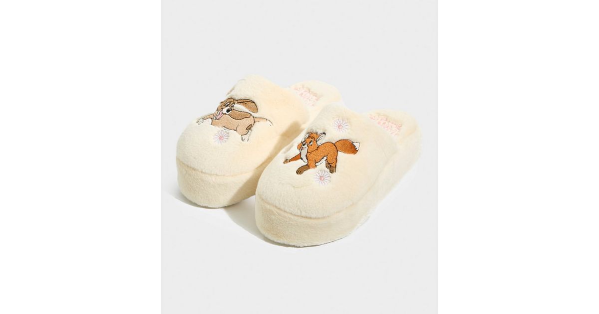 Skinnydip Cream Fox and Hound Embroidered Slippers | New Look