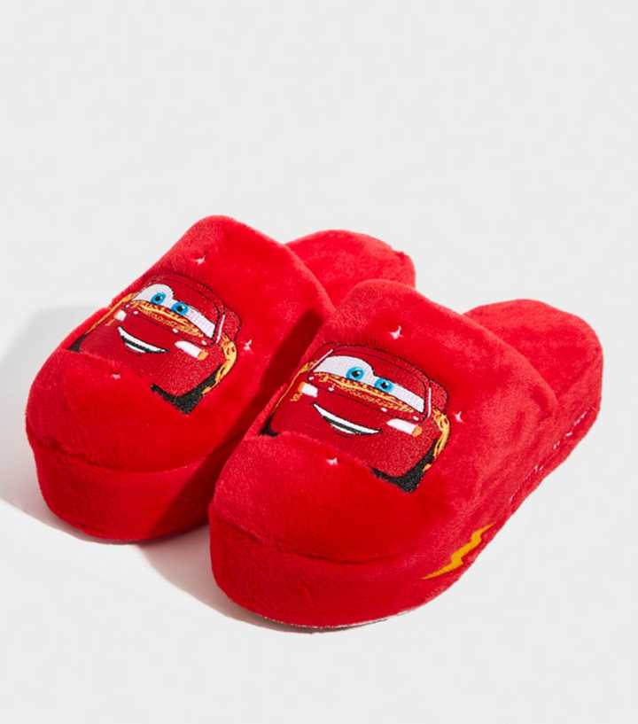 Skinnydip Bright Red Light Mcqueen Embroidered Slippers | New Look