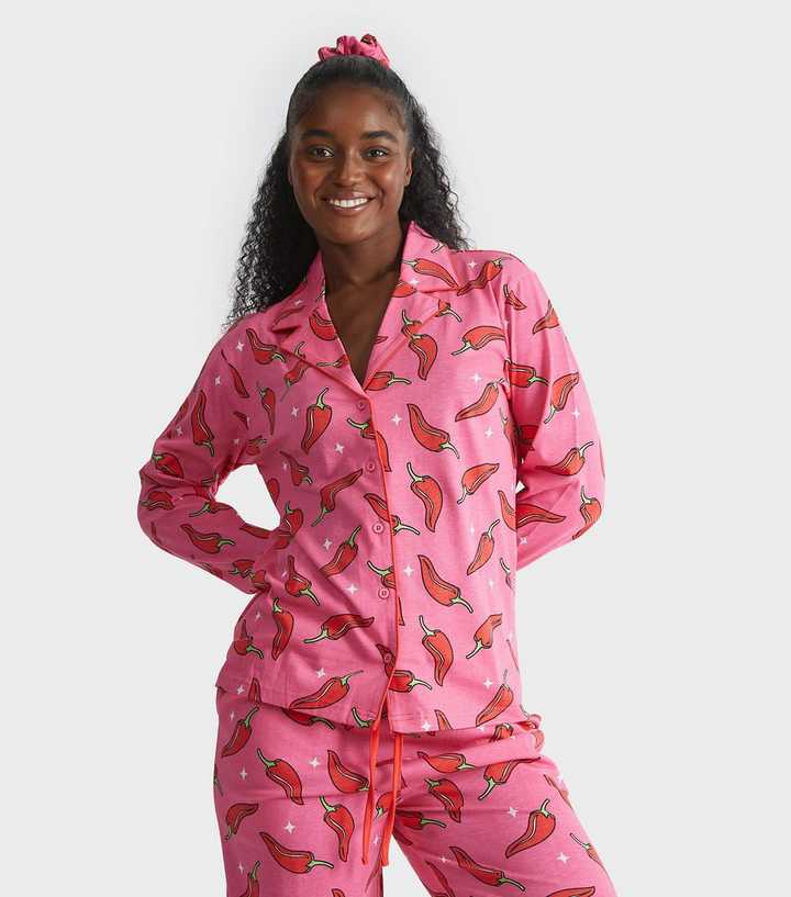 Skinnydip Pink Chili Print Shirt and Trousers Pyjama Set | New Look