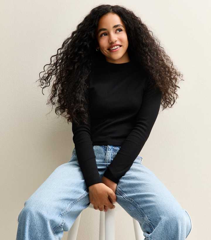 Girls Black Long Sleeve High Neck Top | New Look