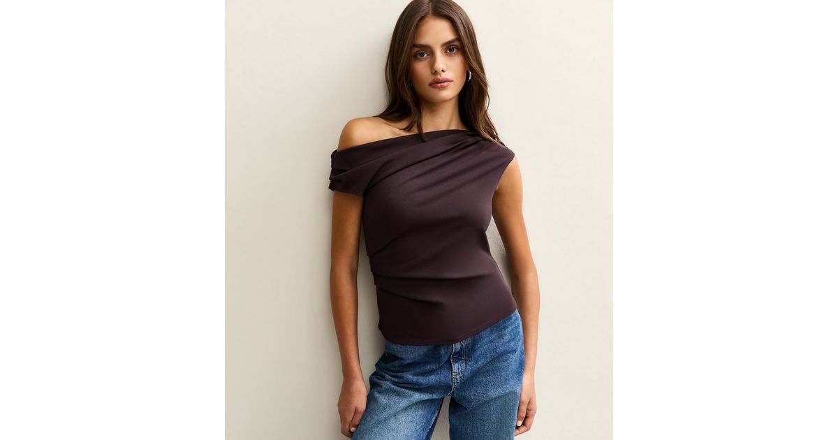 Dark Purple Gathered Off The Shoulder Top | New Look