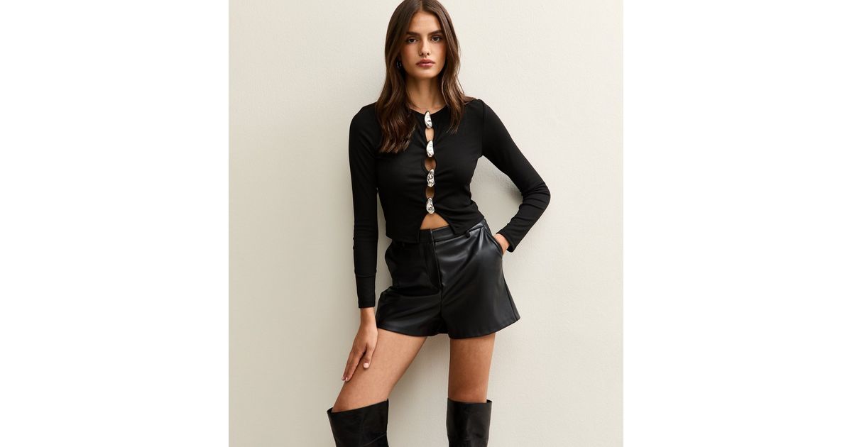 Black Sculptural Metal Detail Long Sleeve Top | New Look