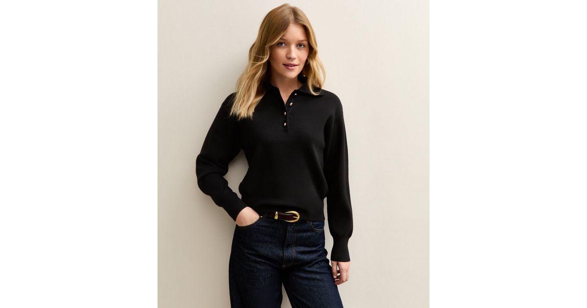 Black Metallic Button Polo Shirt | New Look