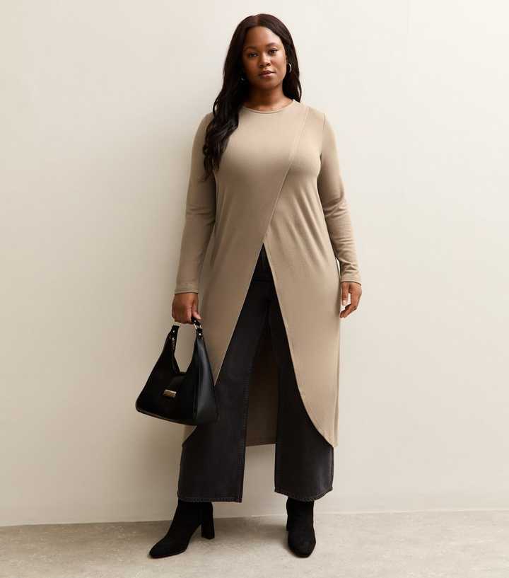Curves Mink Soft Touch Longline Wrap Top | New Look