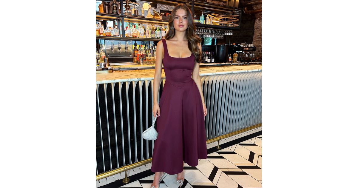 AX Paris Dark Purple Scoop Neck Panelled Midi Dress | New Look