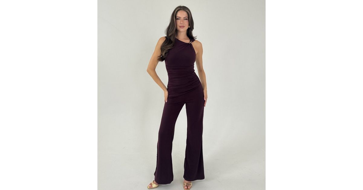 AX Paris Dark Purple Asymmetric Neckline Jumpsuit | New Look