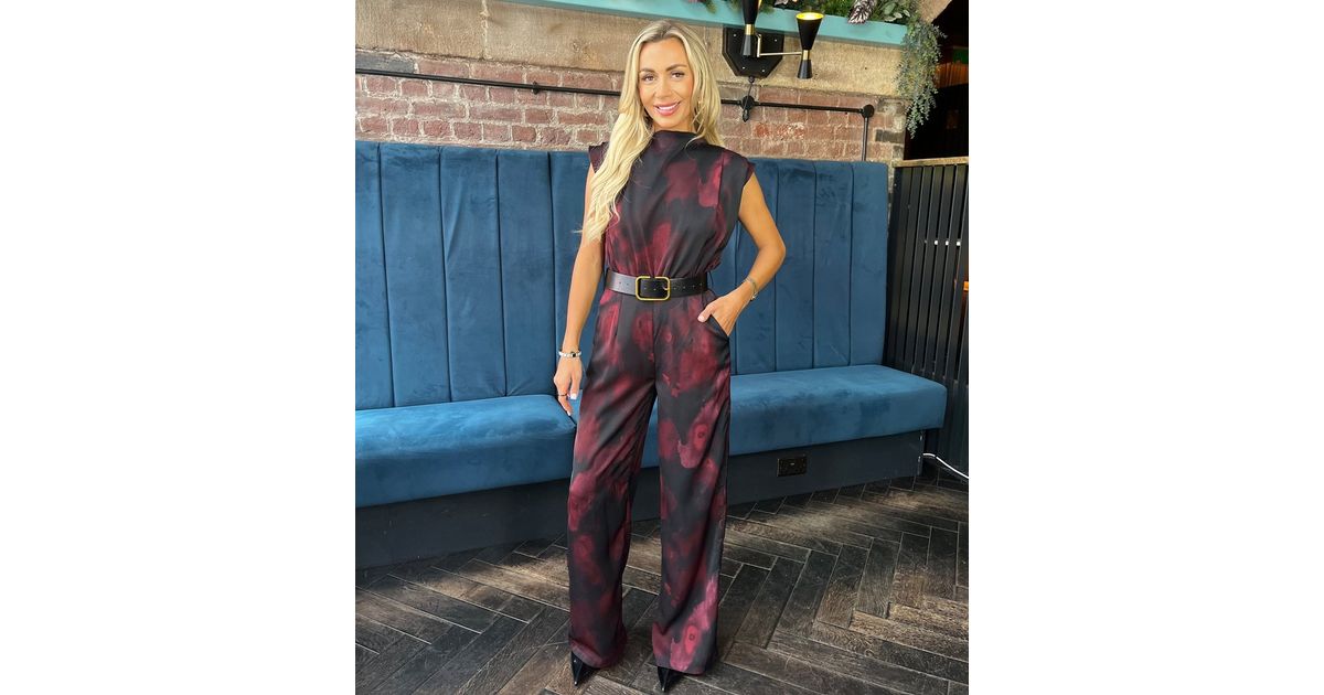 AX Paris Dark Purple Tie Dye Print Satin Belted Jumpsuit | New Look