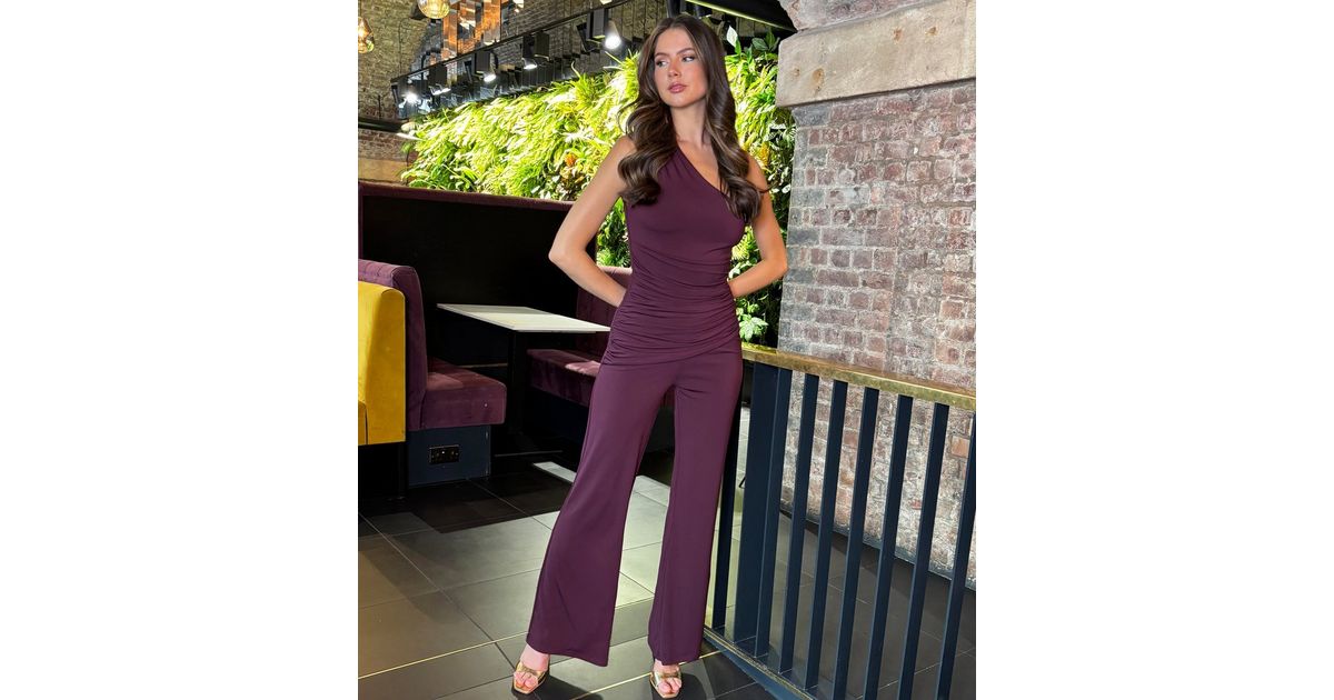 AX Paris Dark Purple Draped One Shoulder Jumpsuit | New Look