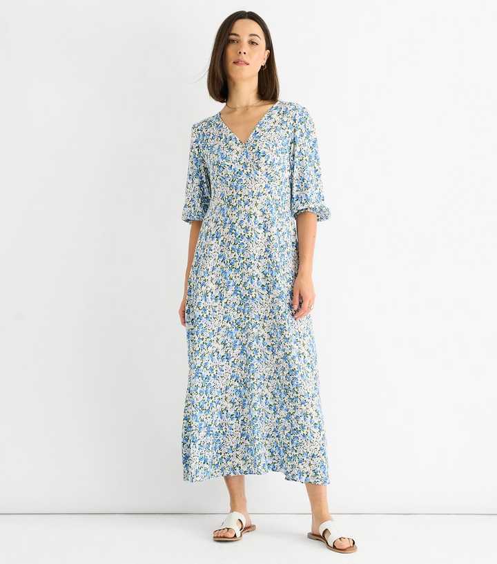 Gini London Blue Floral Print Midi Dress | New Look