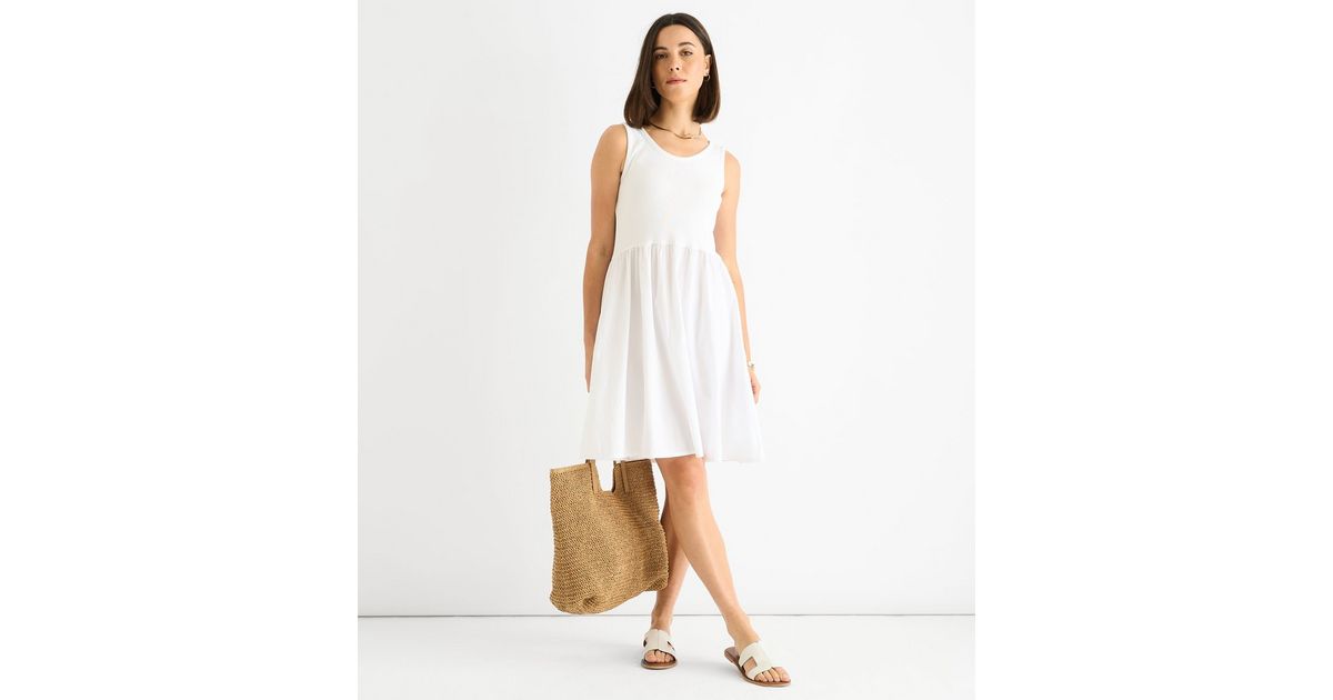 Gini London White Ribbed Bodice Skater Mini Dress | New Look