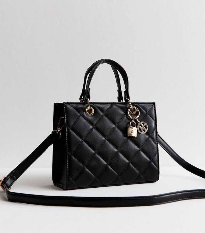 Black Faux Leather Quilted Mini Tote Bag | New Look