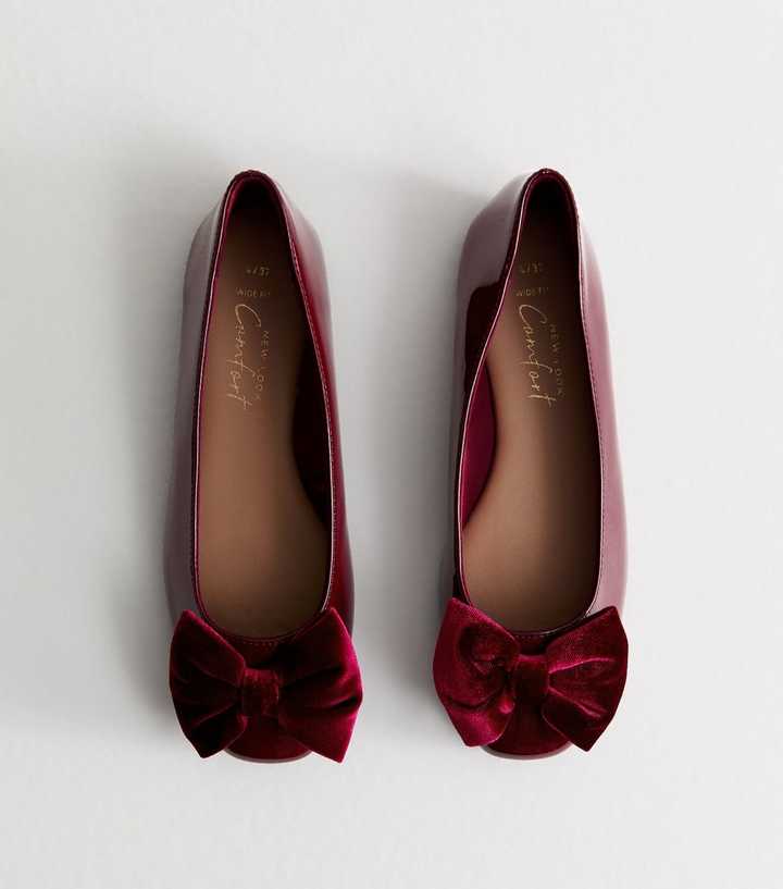 Wide Fit Burgundy Bow Pumps | New Look