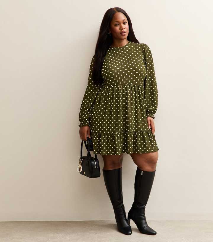 Curves Green Spot Print Mini Dress | New Look