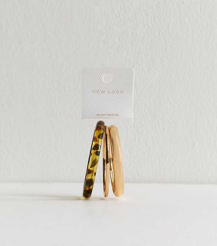 Pack of 3 Gold Tone and Tortoiseshell Effect Resin Bangles | New Look