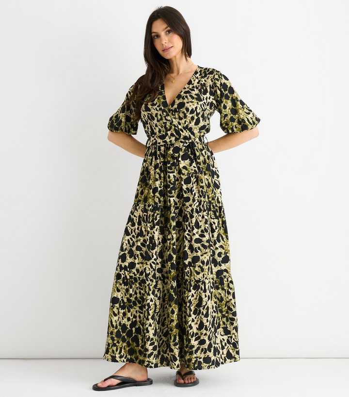 Gini London Green Animal Print Wrap Maxi Dress | New Look