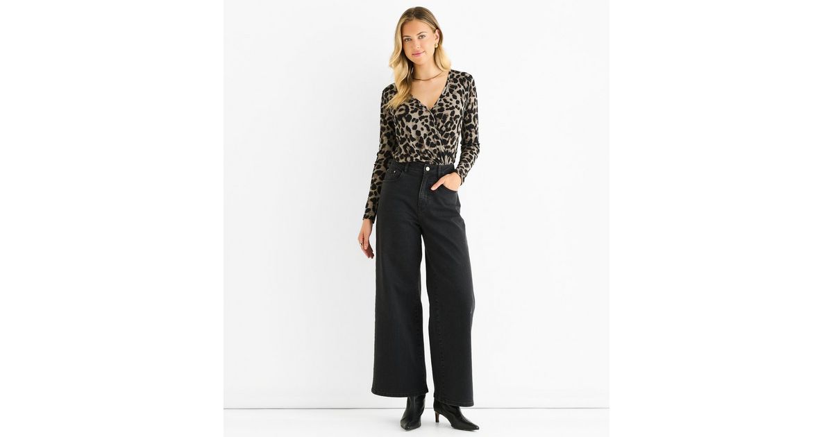 Gini London Mid Grey Leopard Print Wrap Bodysuit | New Look