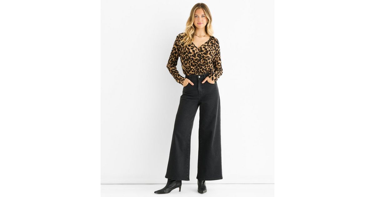 Gini London Mid Brown Leopard Print Wrap Bodysuit | New Look