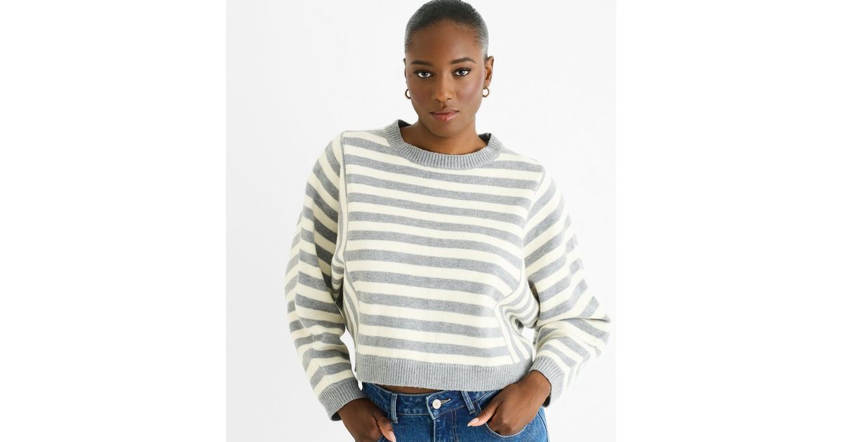 Gini London Grey Striped Jumper | New Look