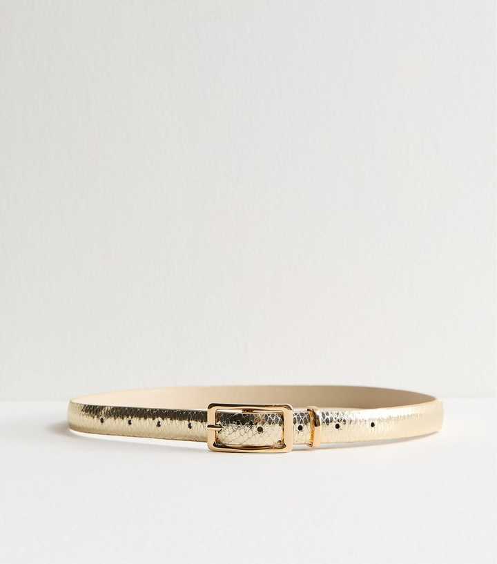 Gold Tone Metallic Faux Snake Skinny Belt | New Look