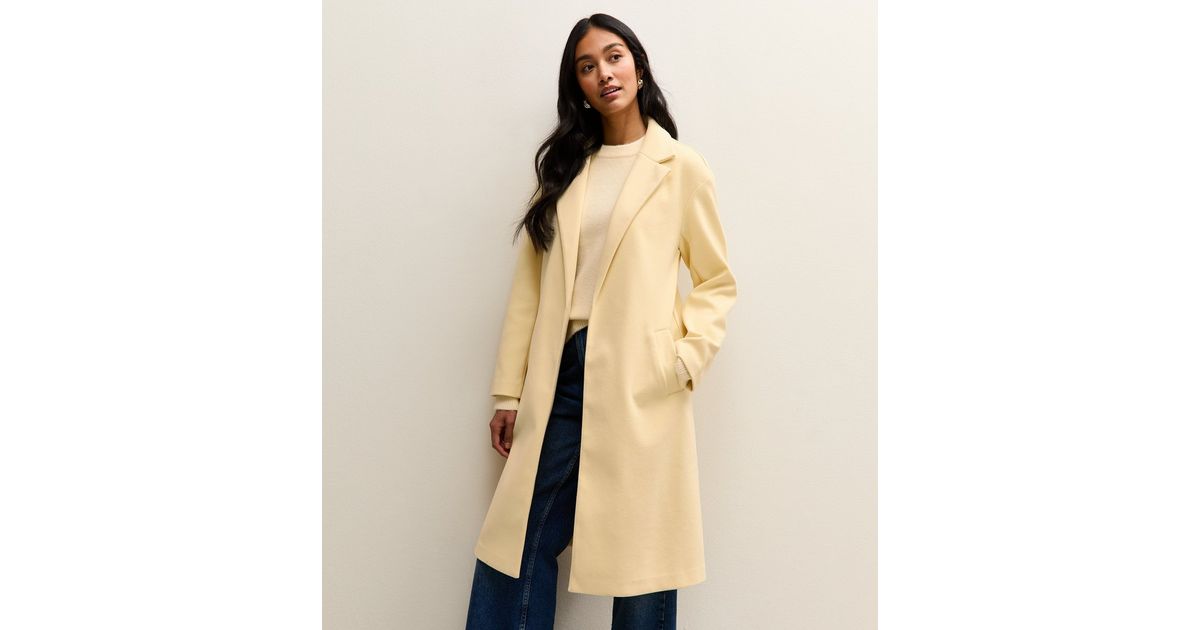 Light Yellow Open Front Longline Coat | New Look
