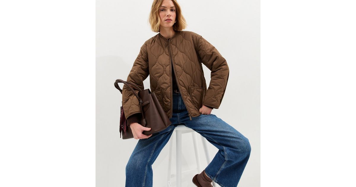 Dark Brown Quilted Padded Jacket | New Look
