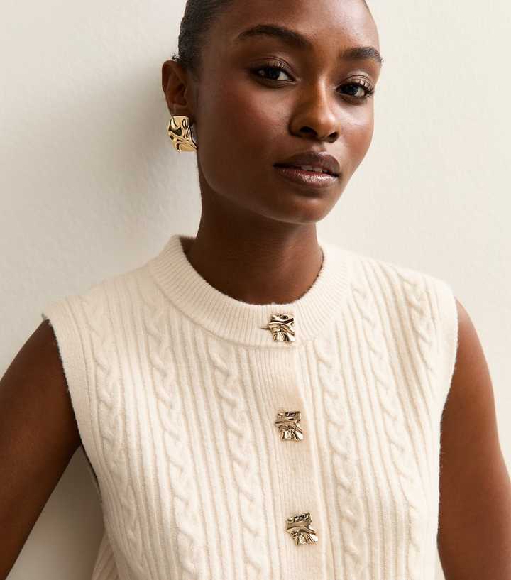 Cream Cable Knit Waistcoat | New Look