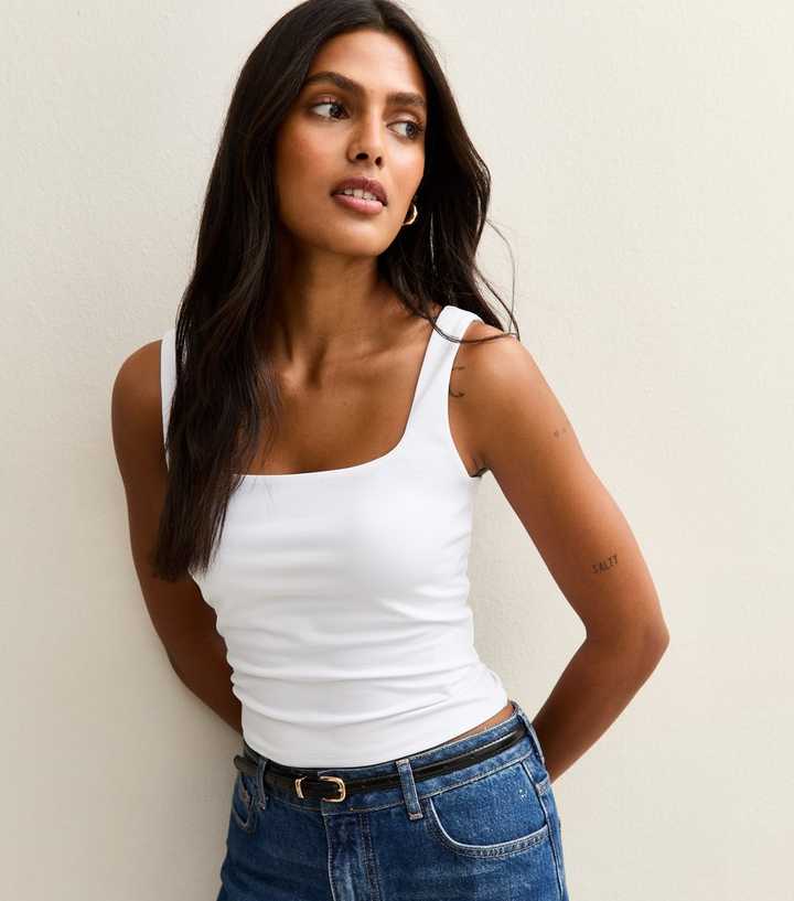 White Square Neck Jersey Vest | New Look