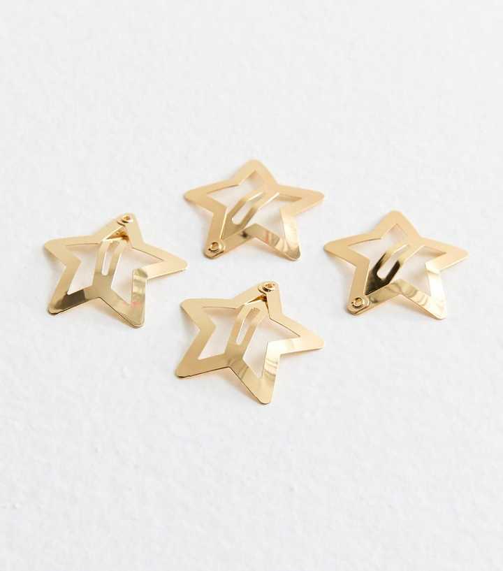 Gold Tone Pack of 4 Star Hair Slides | New Look