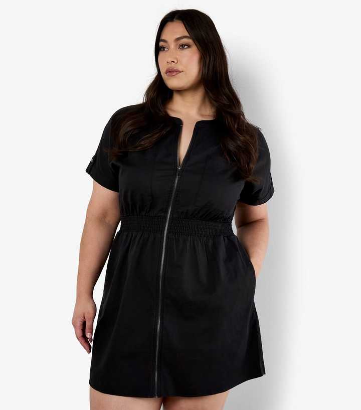 Apricot Curves Black Zip Front Utility Dress | New Look