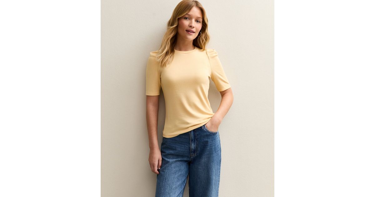 Light Yellow Soft Touch Puff Sleeve T-Shirt | New Look
