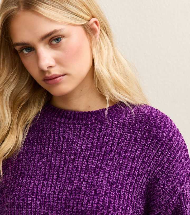 Sunshine Soul Bright Purple Chenille Crew Neck Jumper | New Look