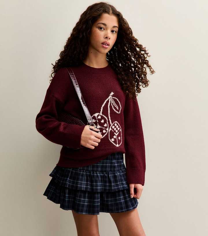 Girls Burgundy Dice Knitted Jumper | New Look
