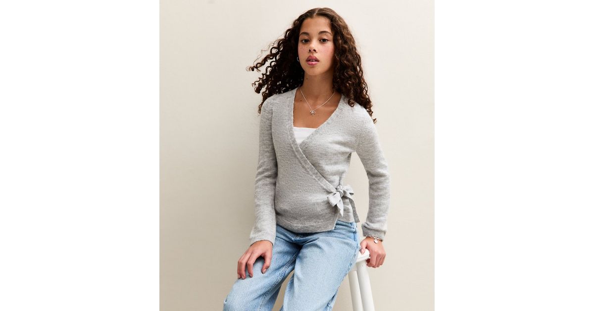 Girls Grey Tie Side Wrap Jumper | New Look