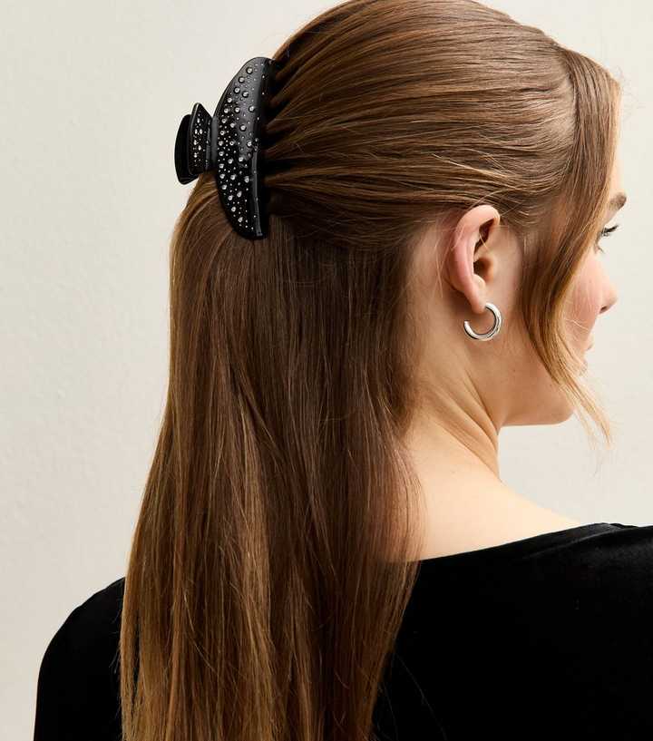 Black Diamante Embellished Curved Hair Clip | New Look